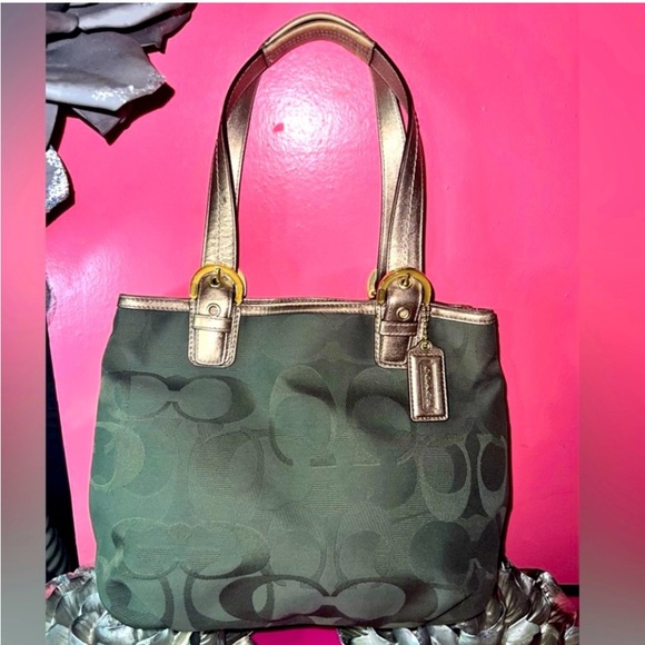 Coach | Bags | Euc Coach Green N Gold Straps Beautiful Almost New ...